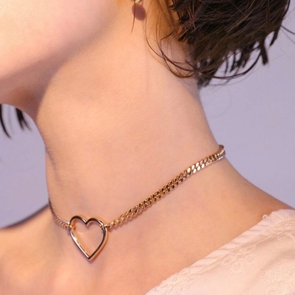 Jewelry | Gold Heart Chain Choker Necklace | Poshmark